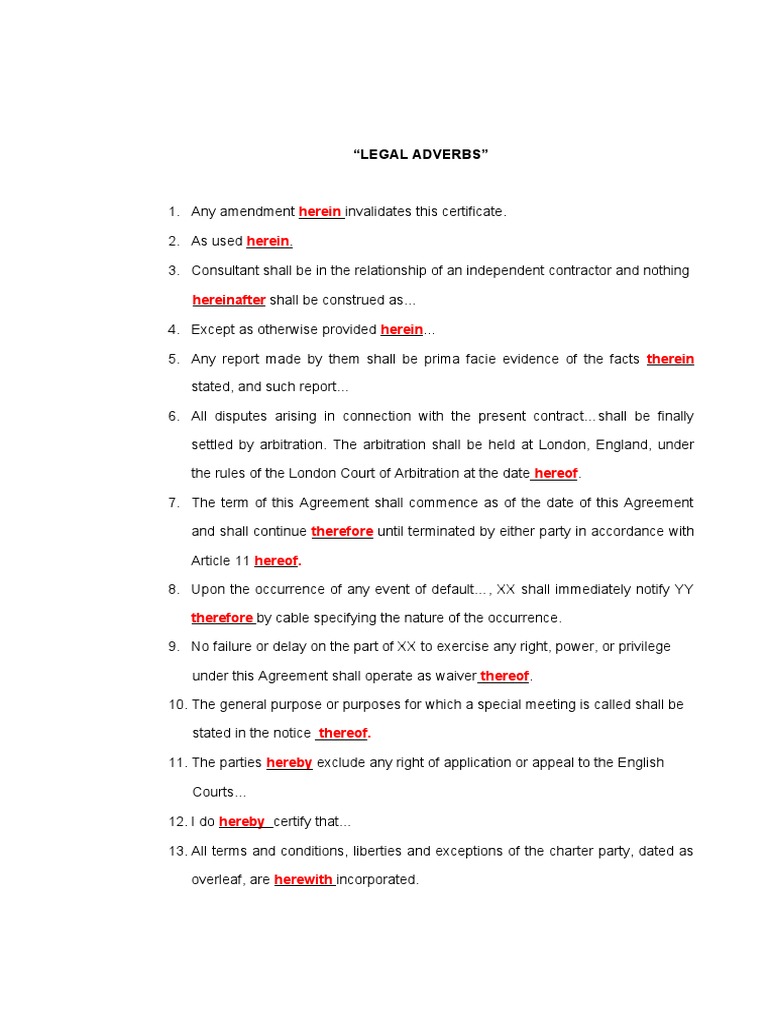 Herein Herein: "Legal Adverbs" | PDF | Arbitration | Public Law