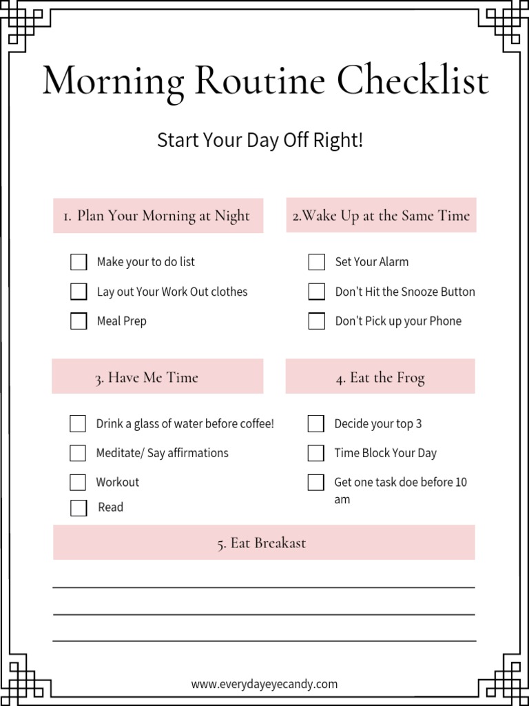 Morning Routine Checklist PDF | PDF | Wellness | Lifestyle