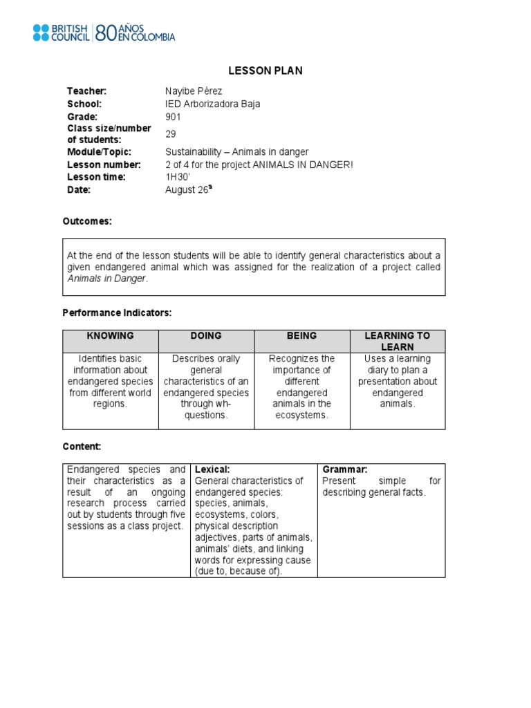 Lesson Plan Nayibe Pérez | PDF | Lesson Plan | Teachers