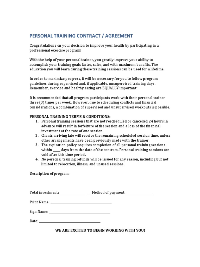 Personal Trainer Contract Agreement | PDF | Government | Business