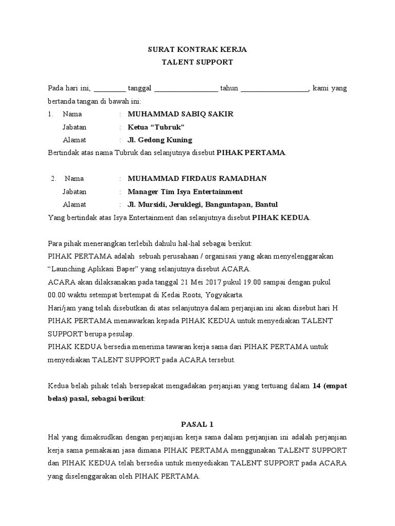 Contoh MOU Kontrak Kerja | PDF