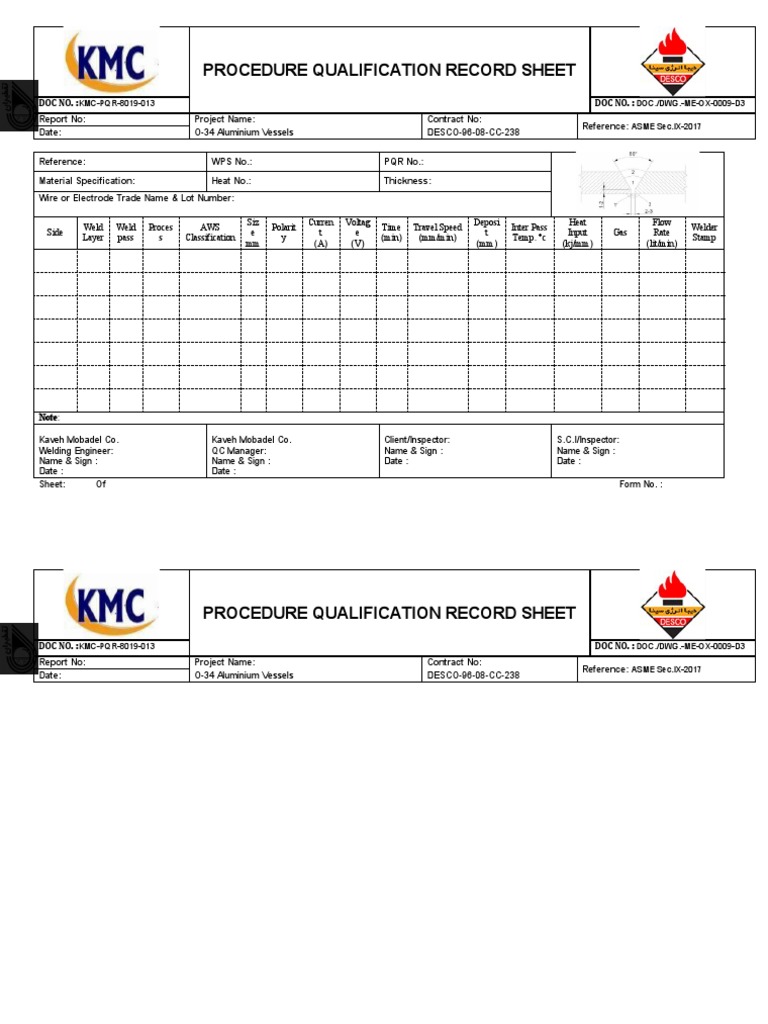 Procedure Qualification Record Sheet | PDF | Welding | Construction