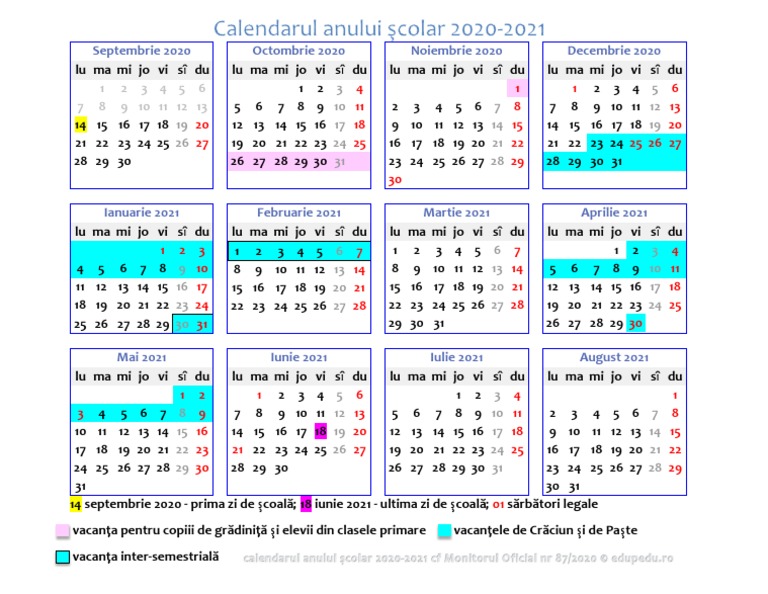 Calendarul Anului Scolar 2020 2021 1 PDF | PDF