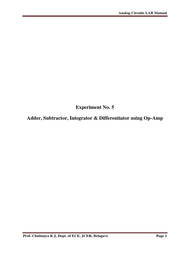 Experiment No. 5 Adder, Subtractor, Integrator & Differentiator Using Op-Amp | PDF | Operational ...