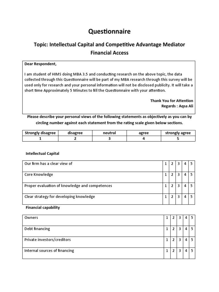 Questionnaire | PDF | Competitive Advantage | Competition