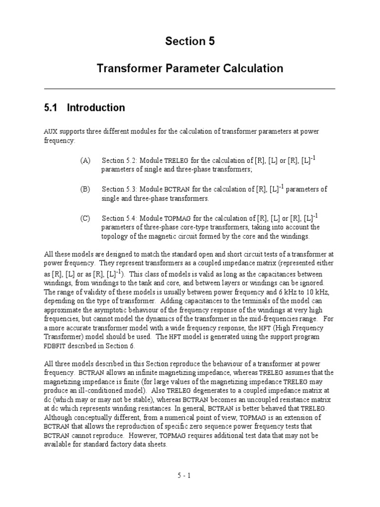 Section 5 Transformer Parameter Calculation | PDF | Transformer ...