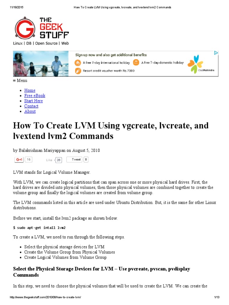 How To Create LVM Using Vgcreate, Lvcreate, and Lvextend lvm2 Commands | PDF | Computer Data ...
