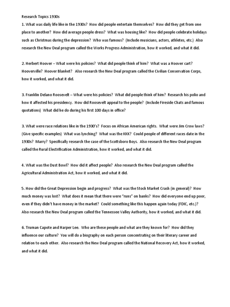 Research Topics 1930s | PDF