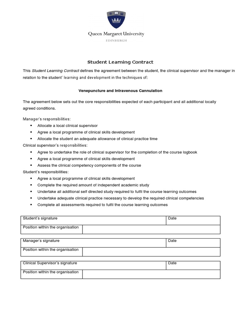 Venepuncture and IV Cannulation Learning Contract | PDF