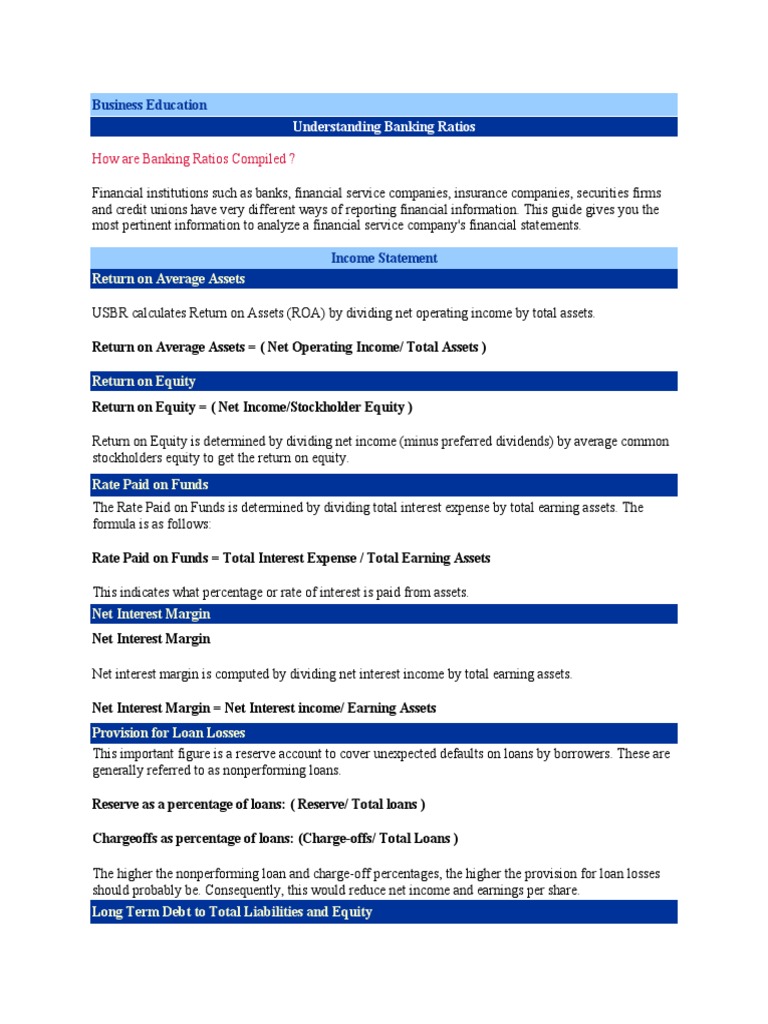 Banking Ratios Explained for Analysis | PDF | Equity (Finance) | Interest