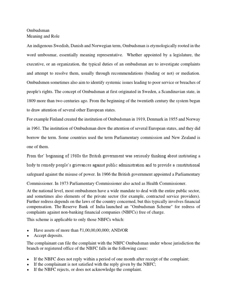 Ombudsman Pdf Pdf Legal Concepts Public Law