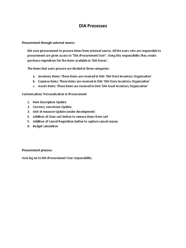 DIA Processes Documents | PDF | Procurement | Inventory