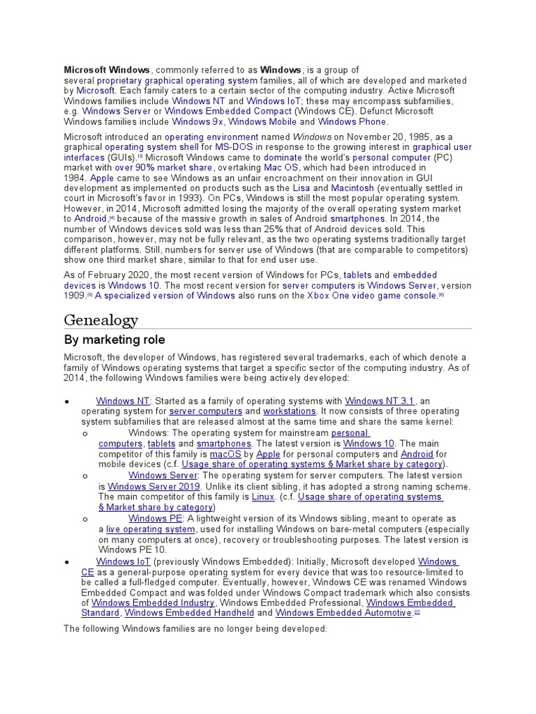 Genealogy: by Marketing Role | PDF | Windows Nt | Microsoft Windows