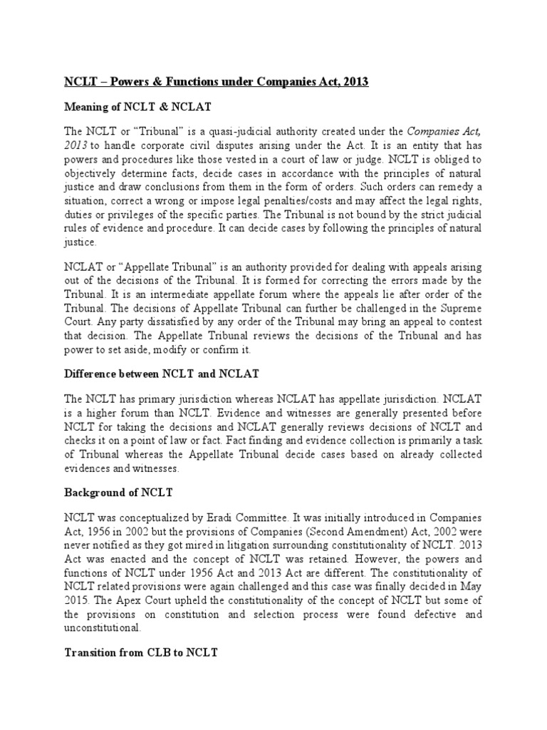 National Company LAw Tribunal | PDF | Appellate Court | Tribunal
