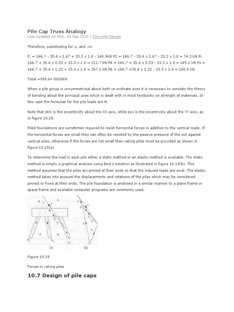 Pile Cap Truss Analogy: 10.7 Design of Pile Caps | PDF | Truss | Deep ...