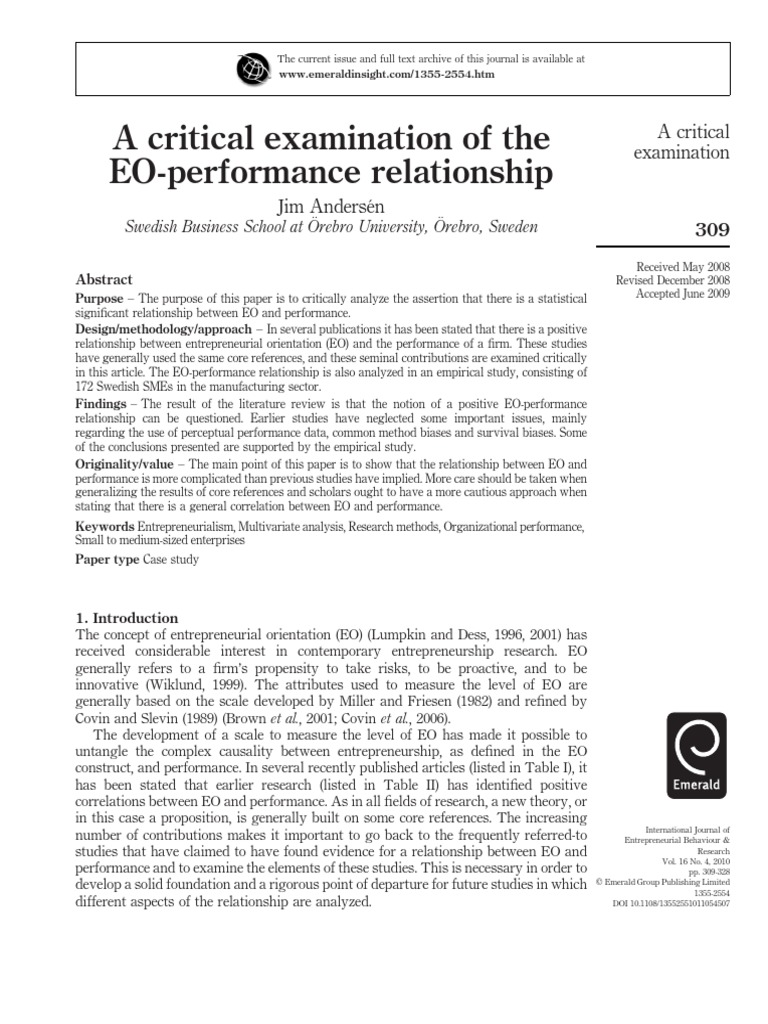 2010 A Critical Examination of The Oe - Performance | PDF | Regression ...