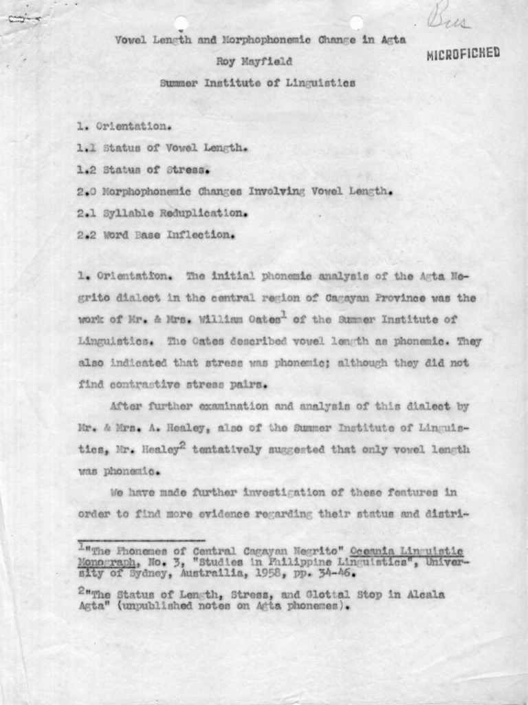 Volwel Lenght and Morphophonemic Change in Agta | PDF