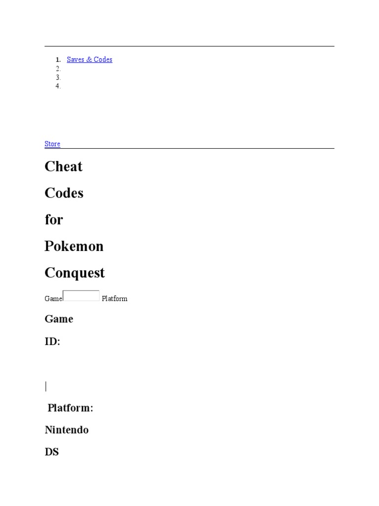 Cheat Codes For Pokemon Conquest: Game ID | PDF | Gaming | Nintendo