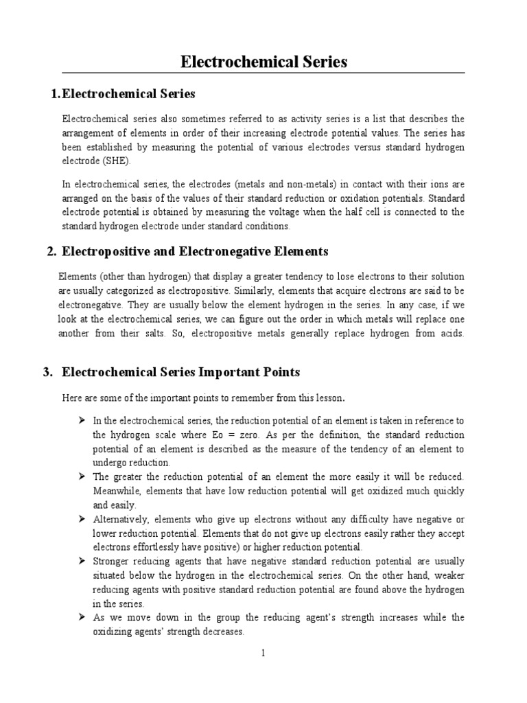 Electrochemical Series | PDF | Redox | Electrochemistry