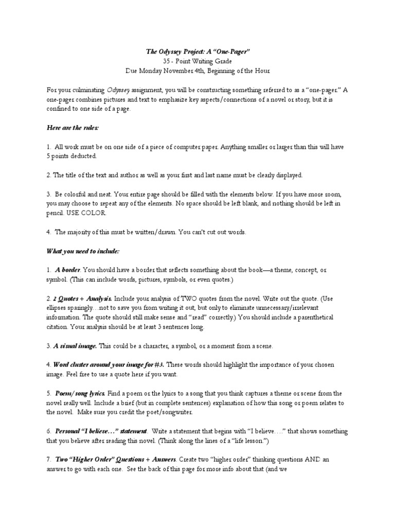 Odyssey One Pager - Summative Assessment | PDF | Cognition | Cognitive ...