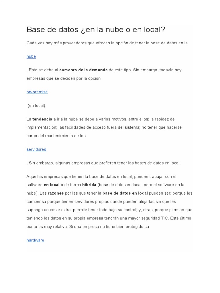 Base de Datos ¿En La Nube o en Local | PDF | Computación en la nube ...