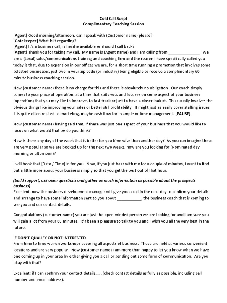 Cold Call Scripts - Coaching Session | PDF | Sales | Economies