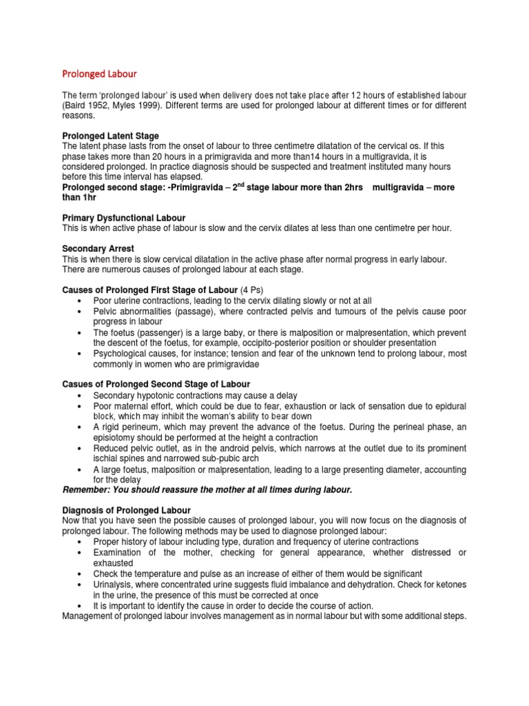 Prolonged Labour | PDF | Childbirth | Motherhood