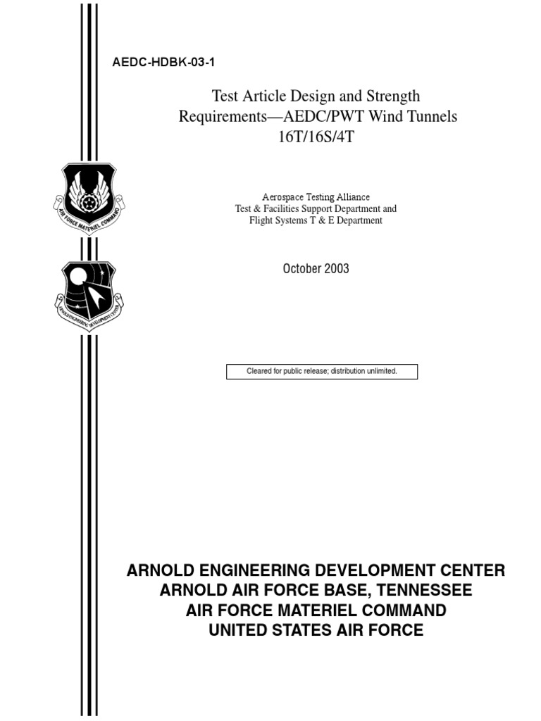 Test Article Design and Strength Requirements-AEDC/PWT Wind Tunnels 16T ...