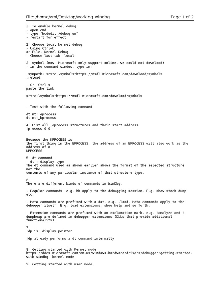 File Home Xml Desktop Working Windbg Page 1 Of 2 Pdf Kernel Operating System
