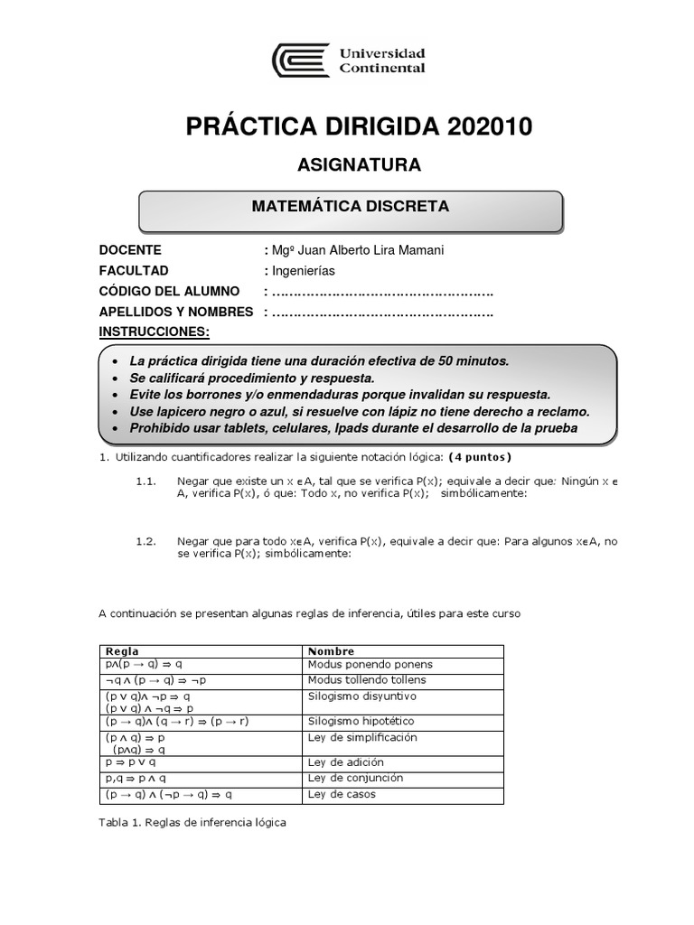 Práctica Dirigida | PDF | Verdad lógica | Lógica matemática
