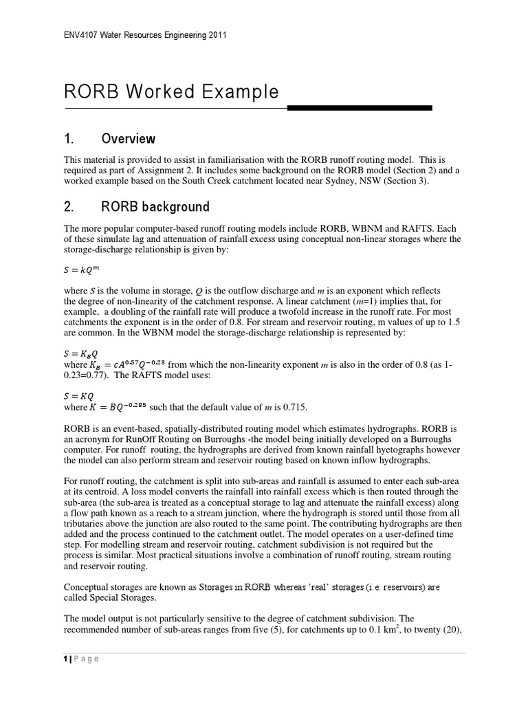 RORB Worked Example | PDF | Discharge (Hydrology) | Drainage Basin