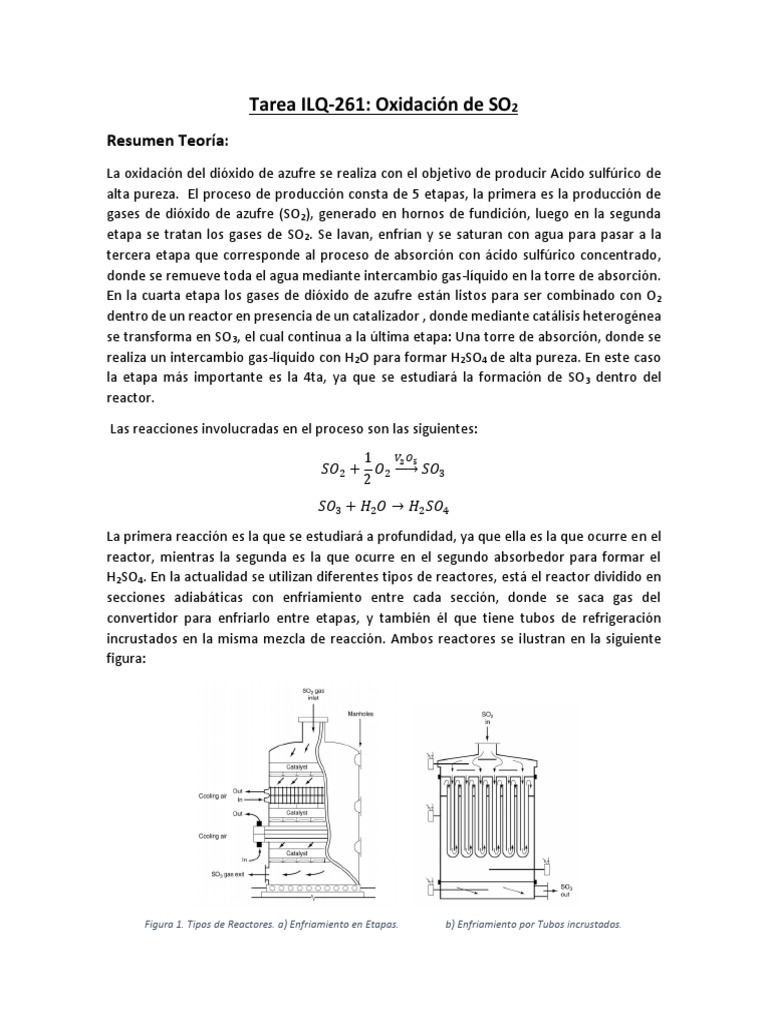 Tarea Reactores - SO2 - Camila Veloso | PDF | Ácido sulfúrico | Dióxido de azufre