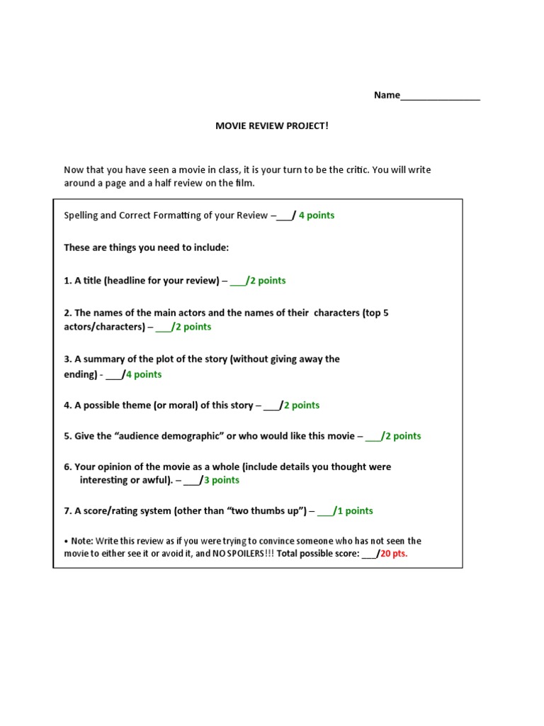 Movie Review Rubric | PDF | Career & Growth