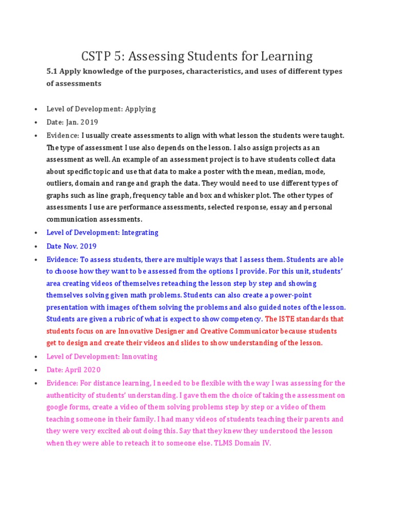 Evidence CSTP 5 4 | PDF | Educational Assessment | Teachers