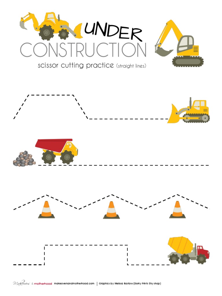 Construction Truck Cutting Practice Sheets PDF | PDF