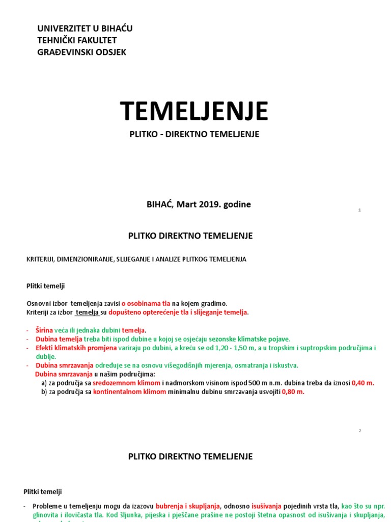 Plitko Direktno Temeljenje PDF | PDF