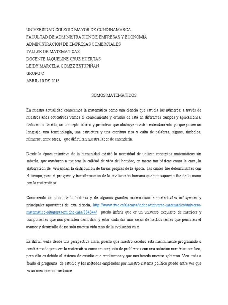 Ensayo Sobre Las Matematicas | PDF | Enseñanza de matemática | Aprendizaje Ensayo Sobre Las Matematicas | PDF | Enseñanza de matemática | Aprendizaje