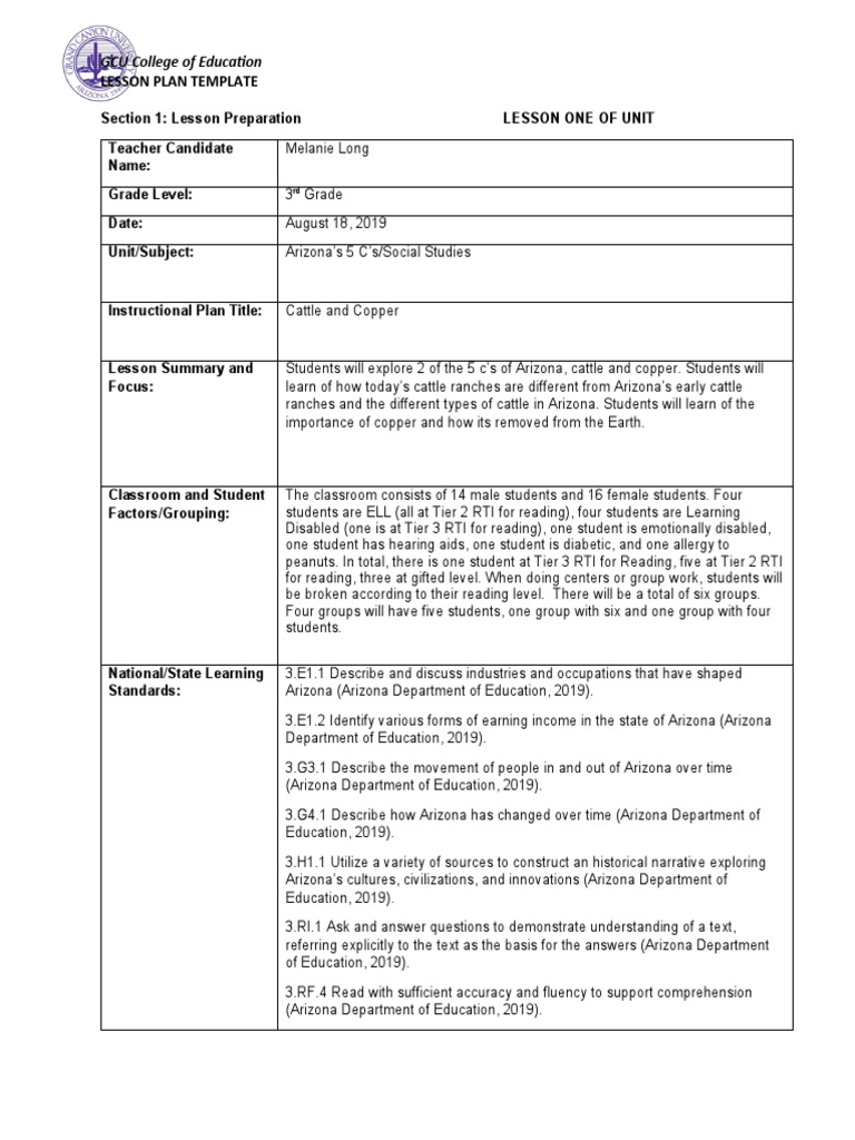 Lesson Plan Template: GCU College of Education | PDF | Orange (Fruit ...