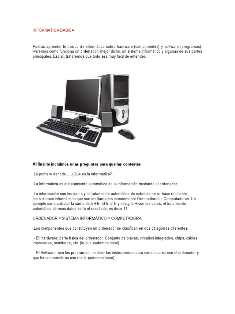 Introducción a la Informática Básica | PDF | Periférico | Hardware de ...