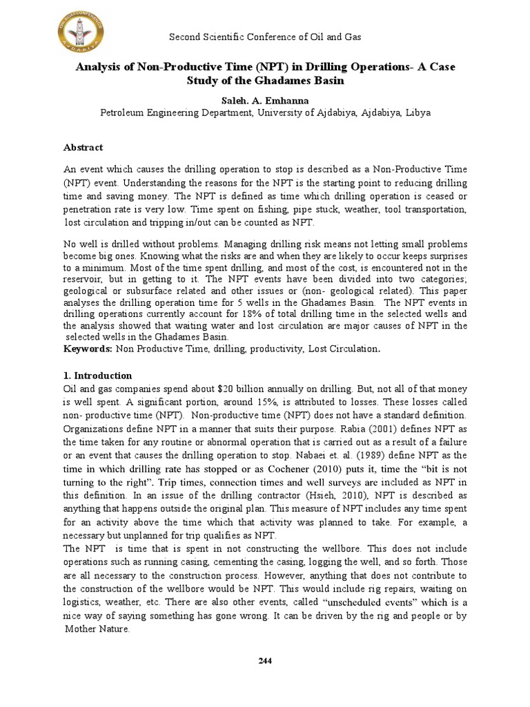 Analysis of Non-Productive Time (NPT) in Drilling Operations - A Case ...