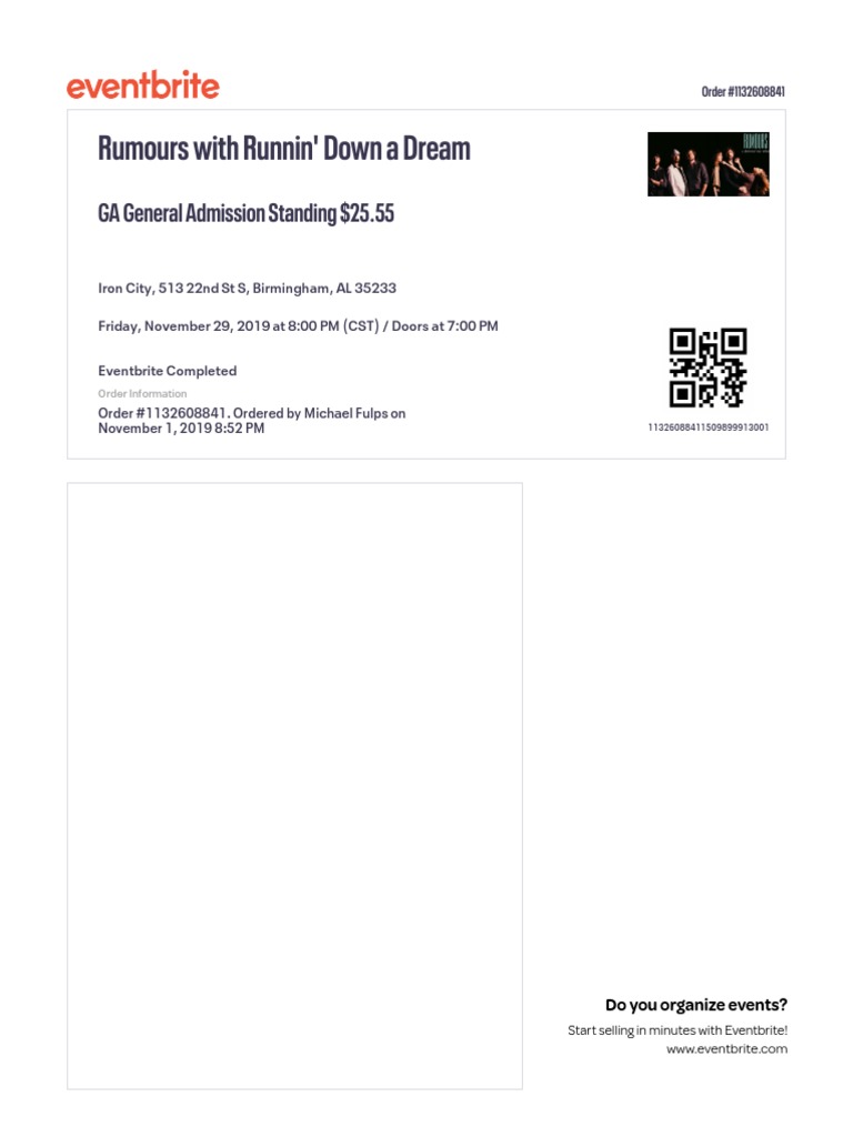 Rumours With Runnin' Down A Dream: GA General Admission Standing $25.55 | PDF