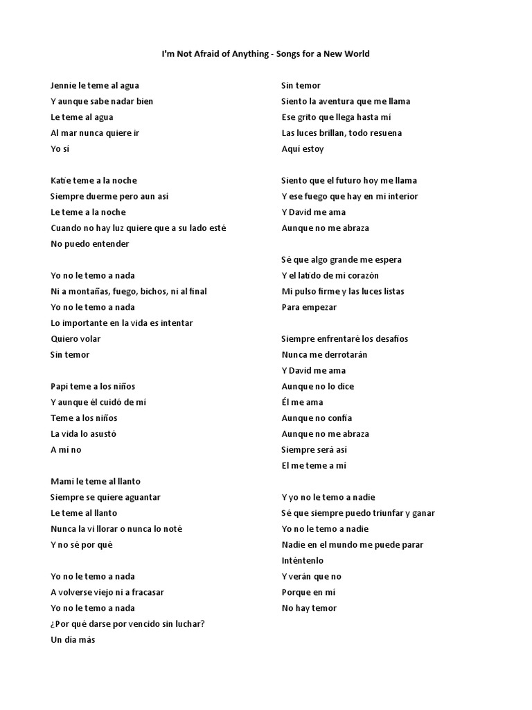 I'm Not Afraid of Anything (Songs For A New World) (Español) | PDF
