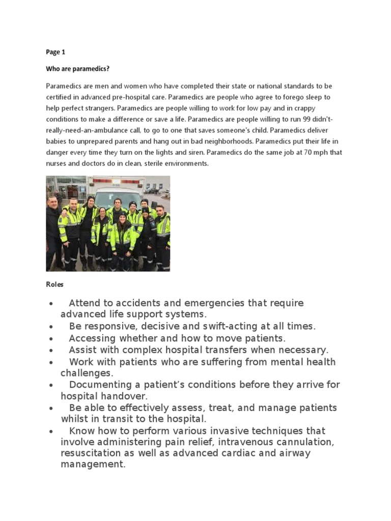 Who Are Paramedics?: Roles | PDF | Paramedic | Emergency Department