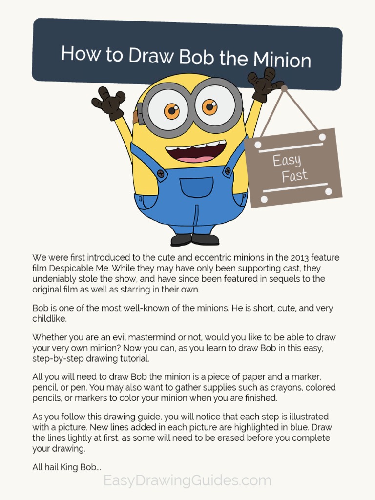 How To Draw Bob The Minion: Easy Fast | PDF | Hand