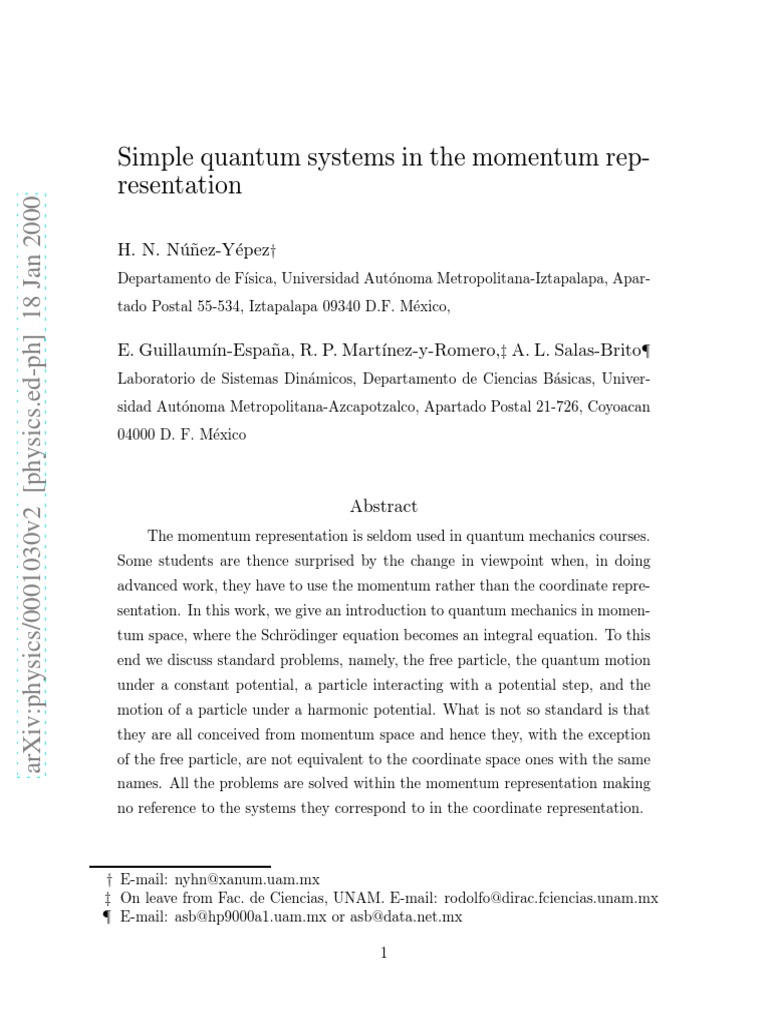 Simple Quantum Systems in The Momentum Rep-Resentation | PDF | Wave ...