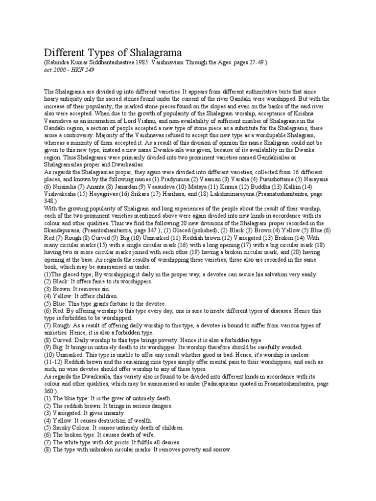 Different Types of Shalagrama | PDF | Vaishnavism | Krishna