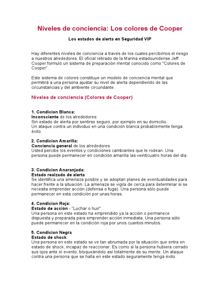 Niveles de Conciencia Colores de Cooper | PDF | Agitación | Violencia