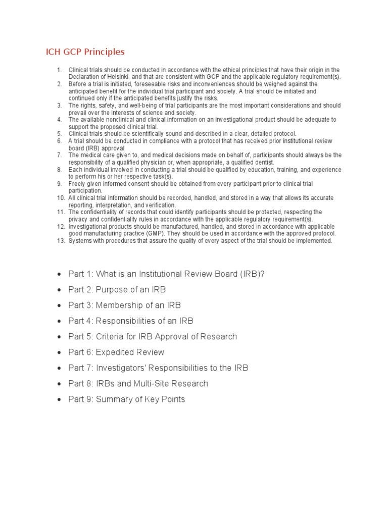 ICH GCP Principles | PDF | Institutional Review Board | Clinical Trial