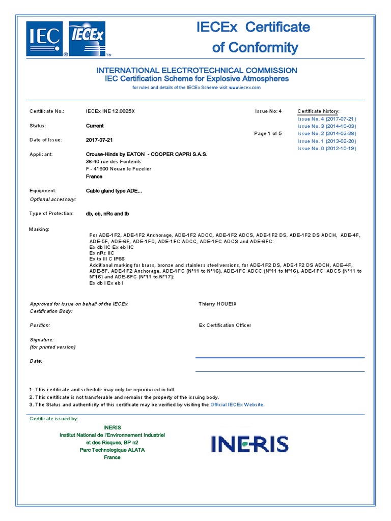 Iecex Certificate of Conformity | PDF | International Electrotechnical ...