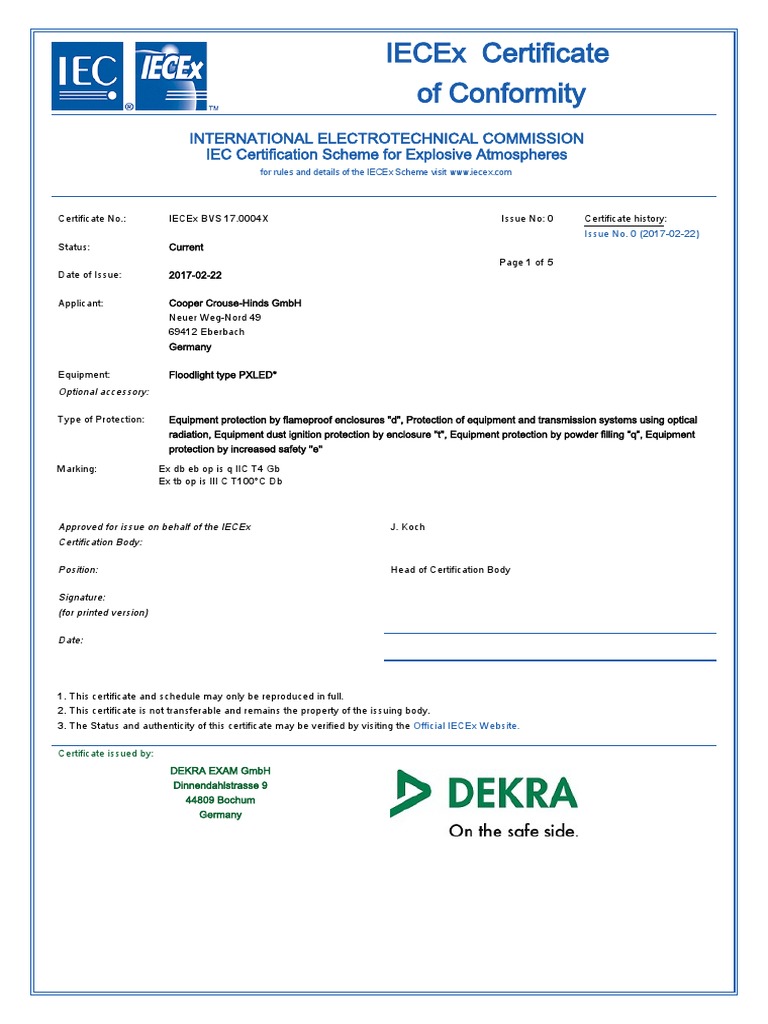 Crouse Hinds Ceag Pxled IECEx Certificate | PDF | Manufactured Goods ...